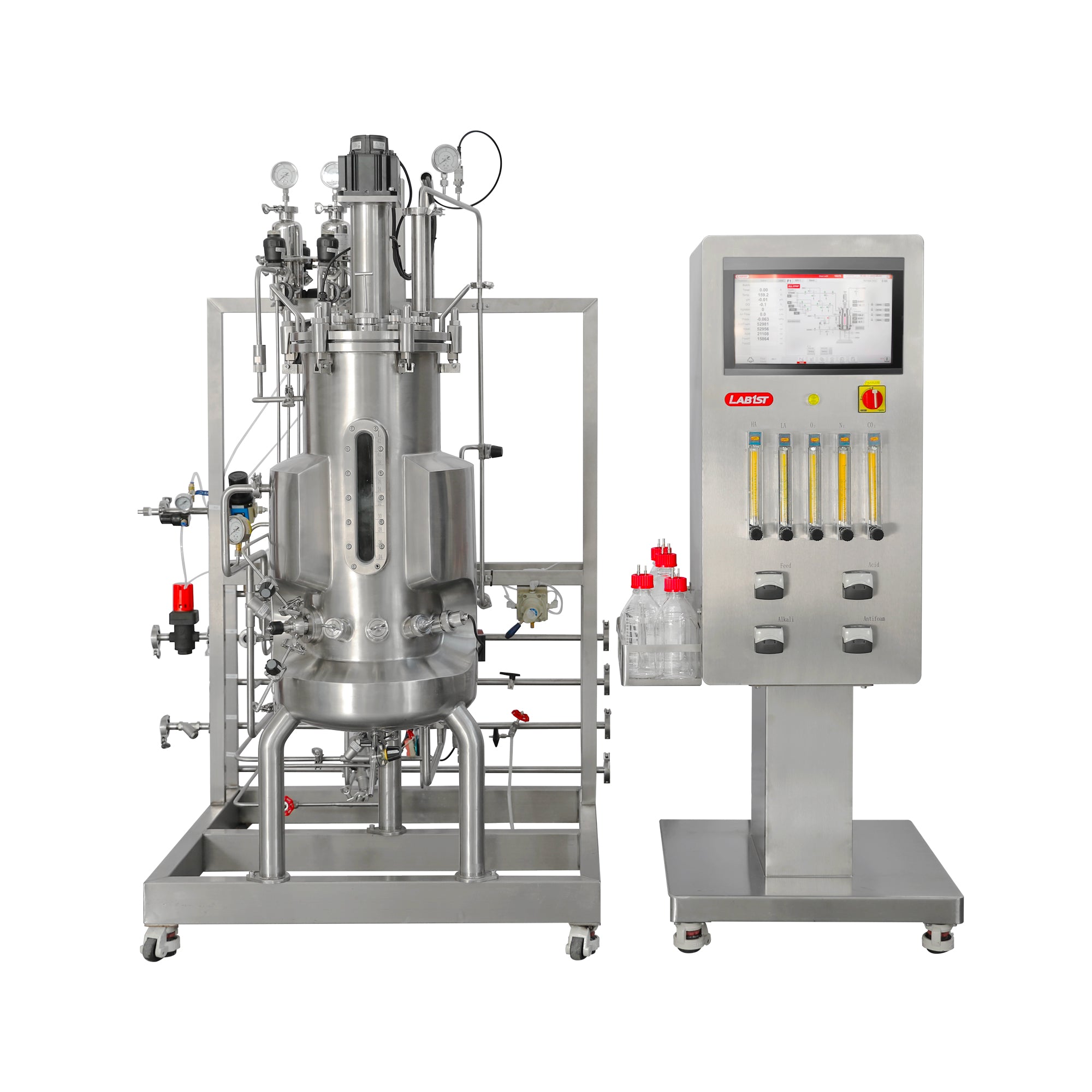 50L Stainless Steel Bioreactor for Cell Culture with 4 Gas Inlets BR50 ...